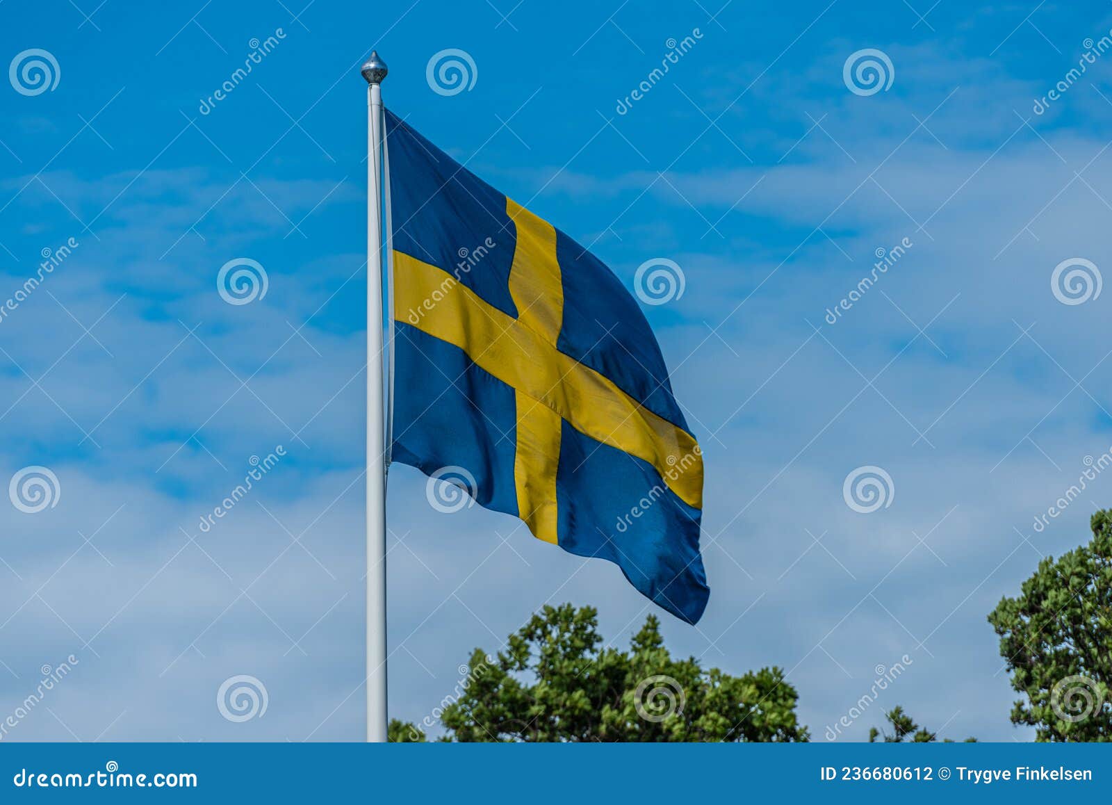 Swedish Flag Flying from a Flag Pole.. Stock Photo - Image of belgium ...