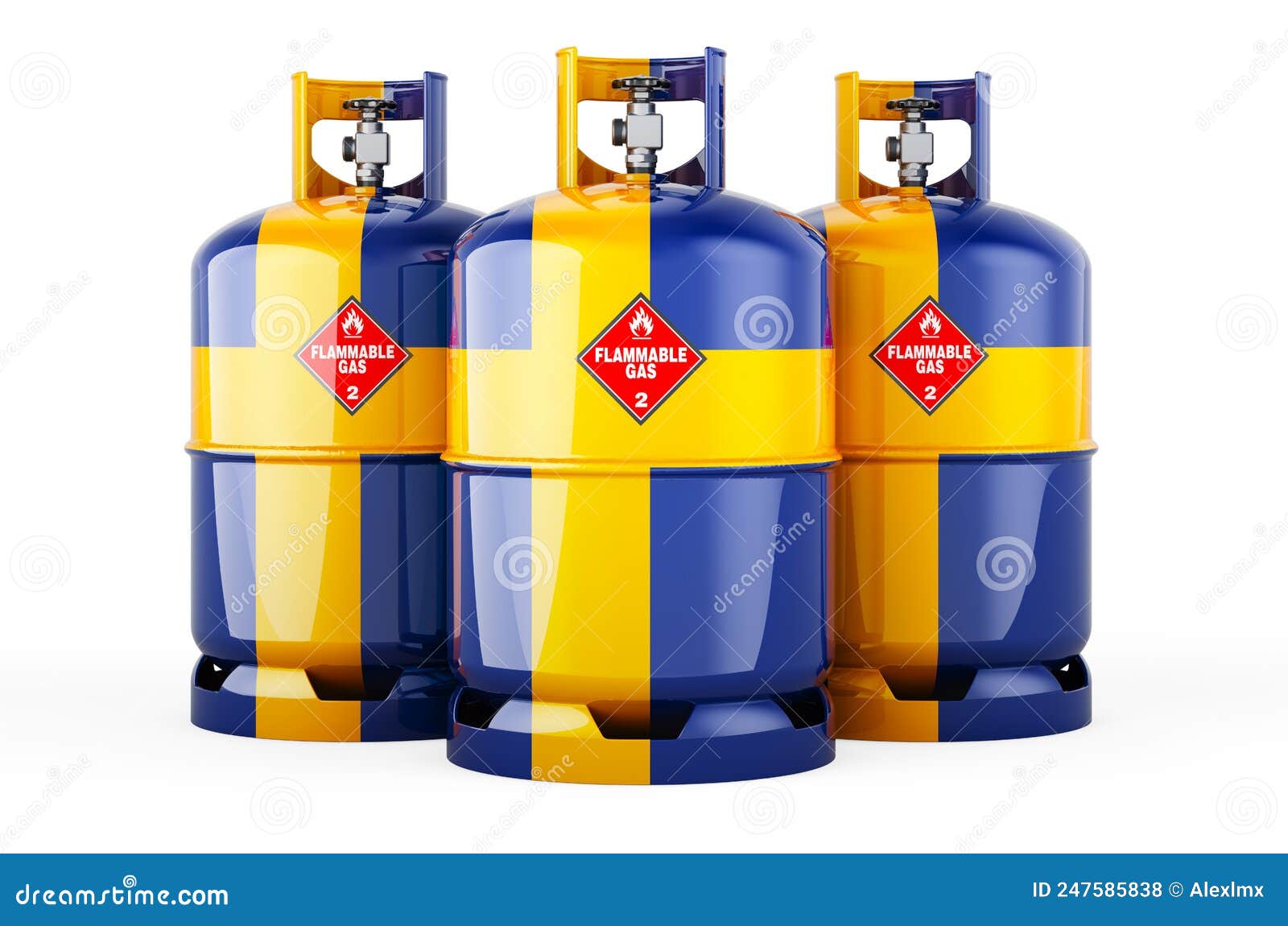 Swedish Flag Painted on the Propane Cylinders with Compressed Gas, 3D ...