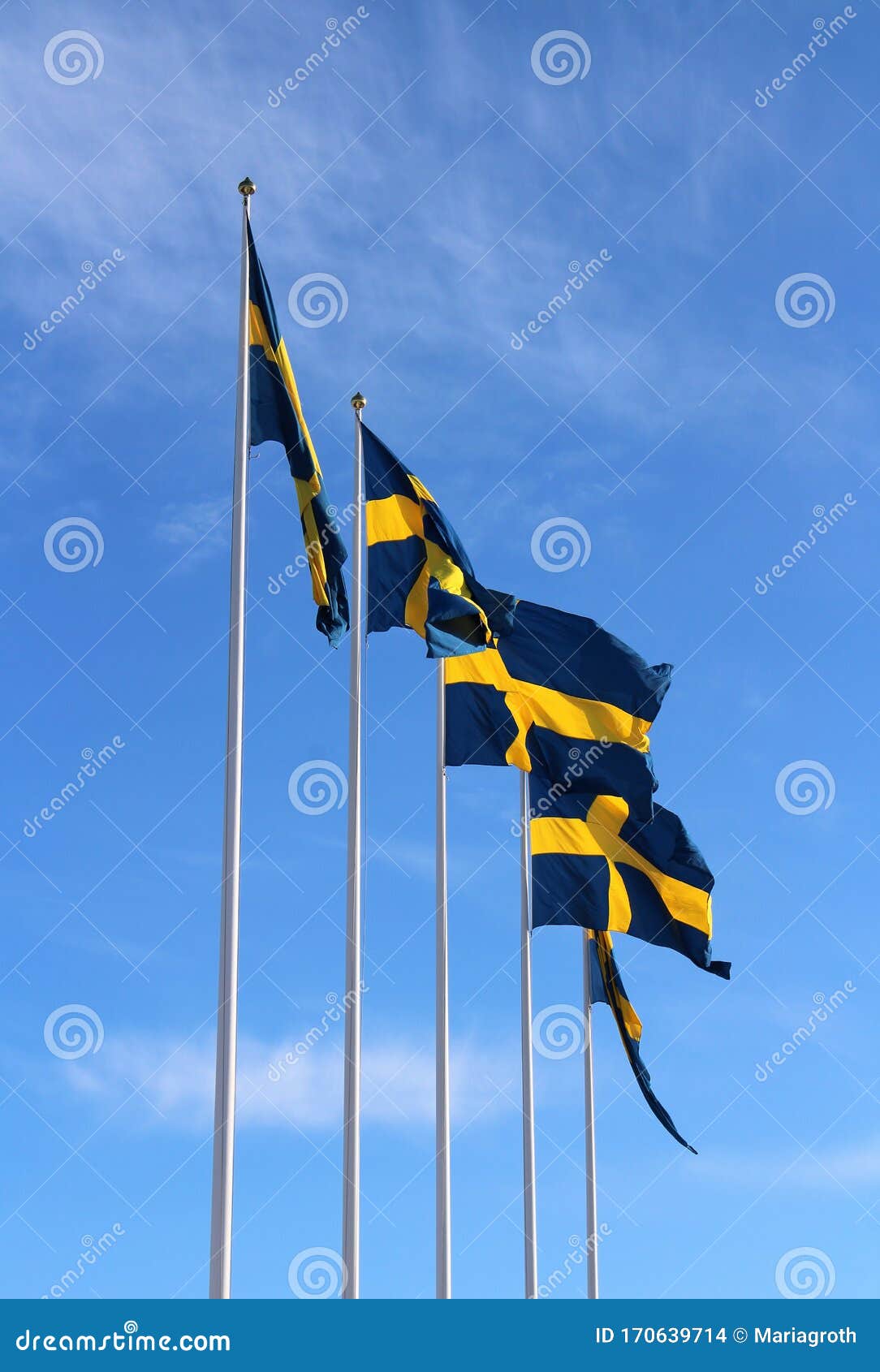 Swedish Flags Against Blue Sky Stock Photo - Image of feast, north ...
