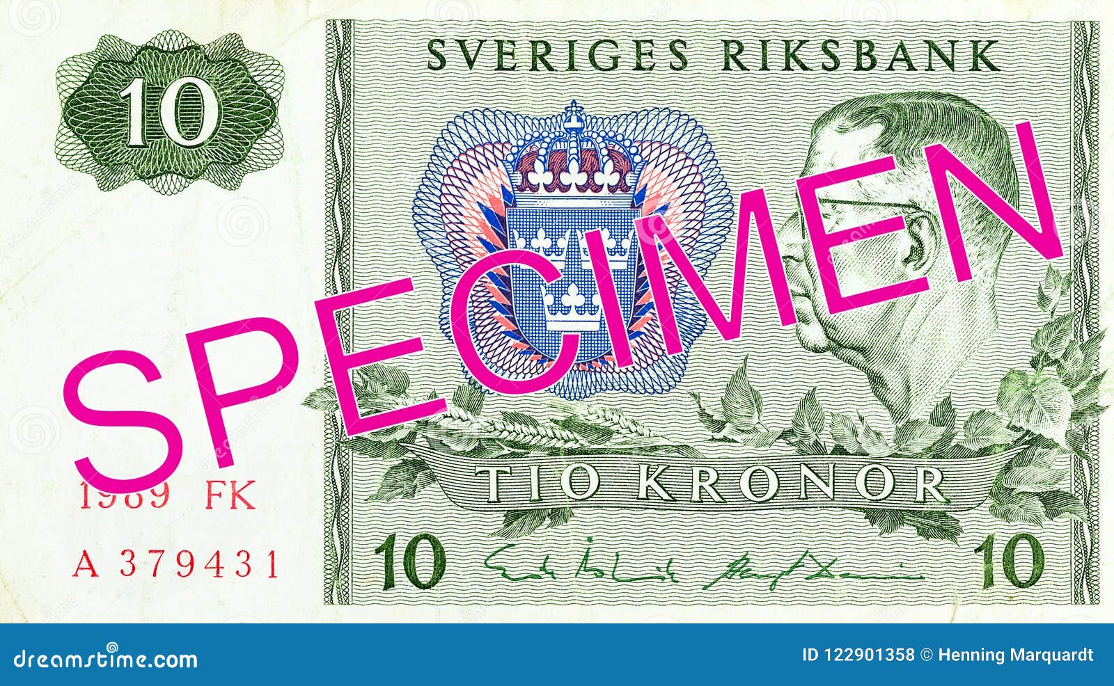 10 Swedish Krona Note Obverse Stock Photo - Image of money, finance ...