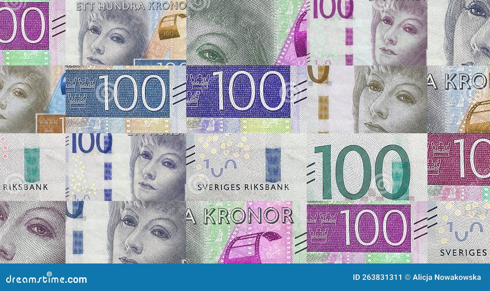 Swedish Krona 100 SEK Banknotes Abstract Mosaic Pattern Stock Image ...