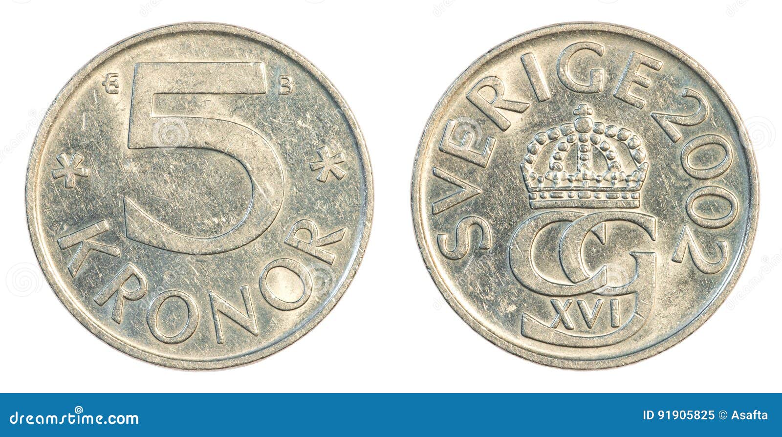 5 swedish Kronor coin stock image. Image of money, golden - 91905825