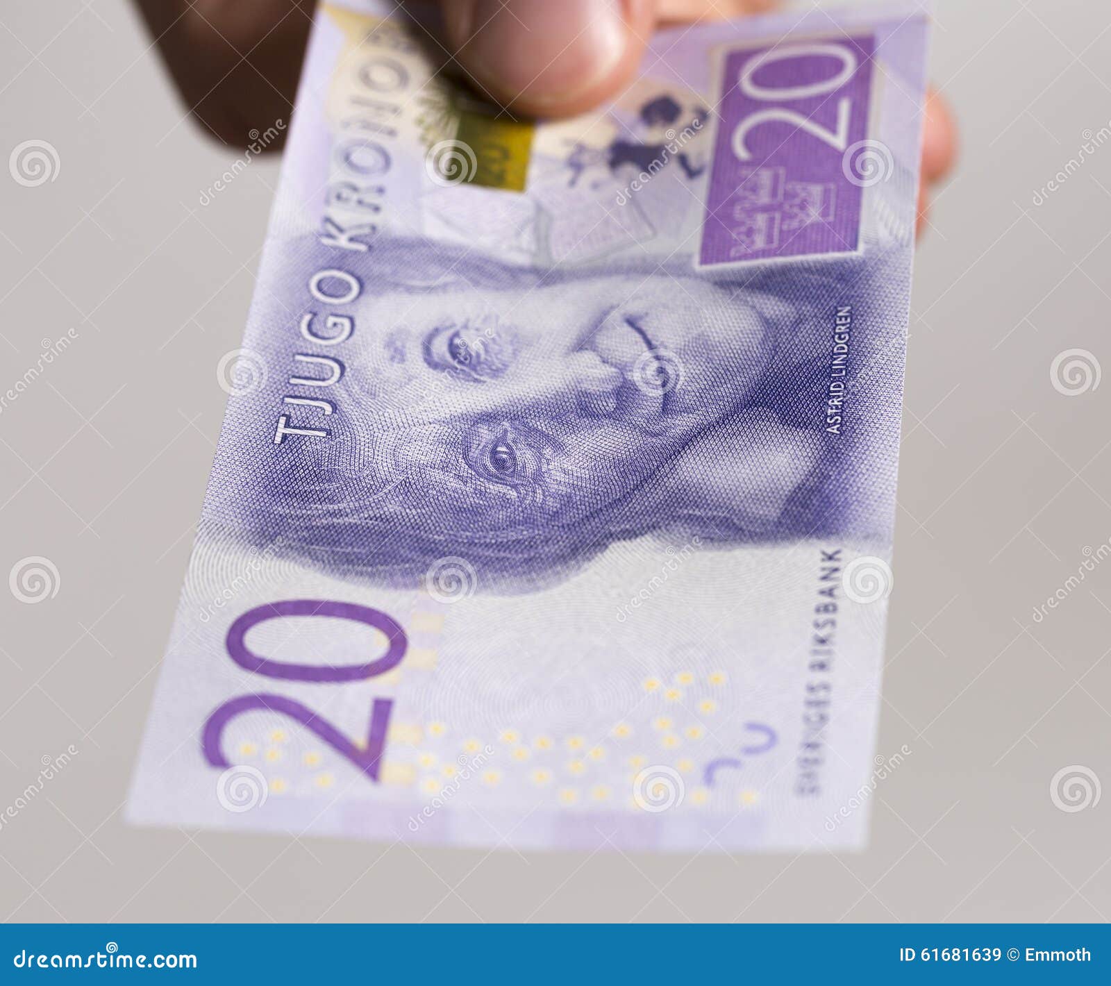 Swedish 20 Kronor Note stock image. Image of hand, held - 61681639