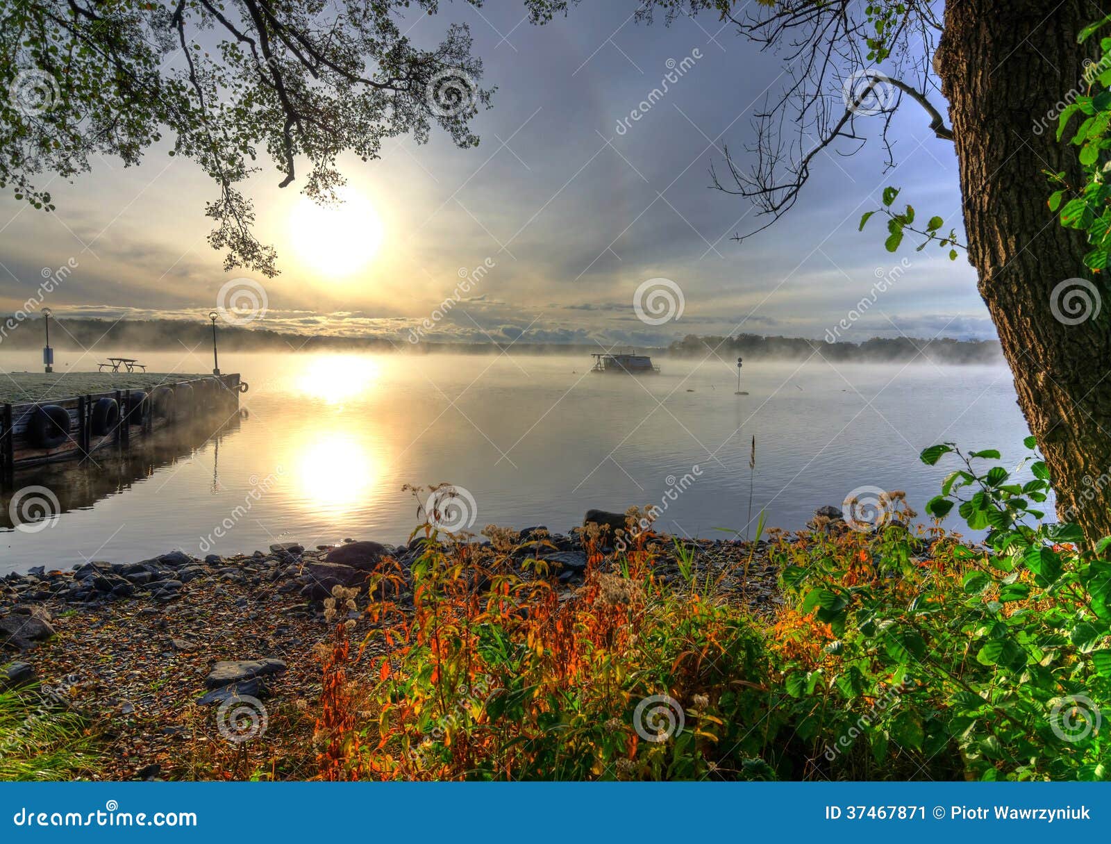 Swedish Lake in Autumn Scenery Stock Image - Image of bridge, coast ...