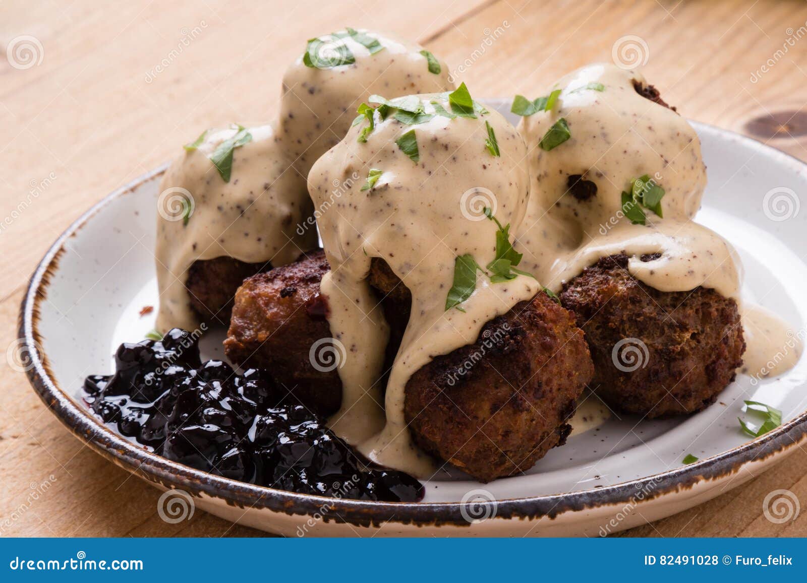Swedish Meatballs with Blueberry Jam Stock Photo - Image of food, pork ...
