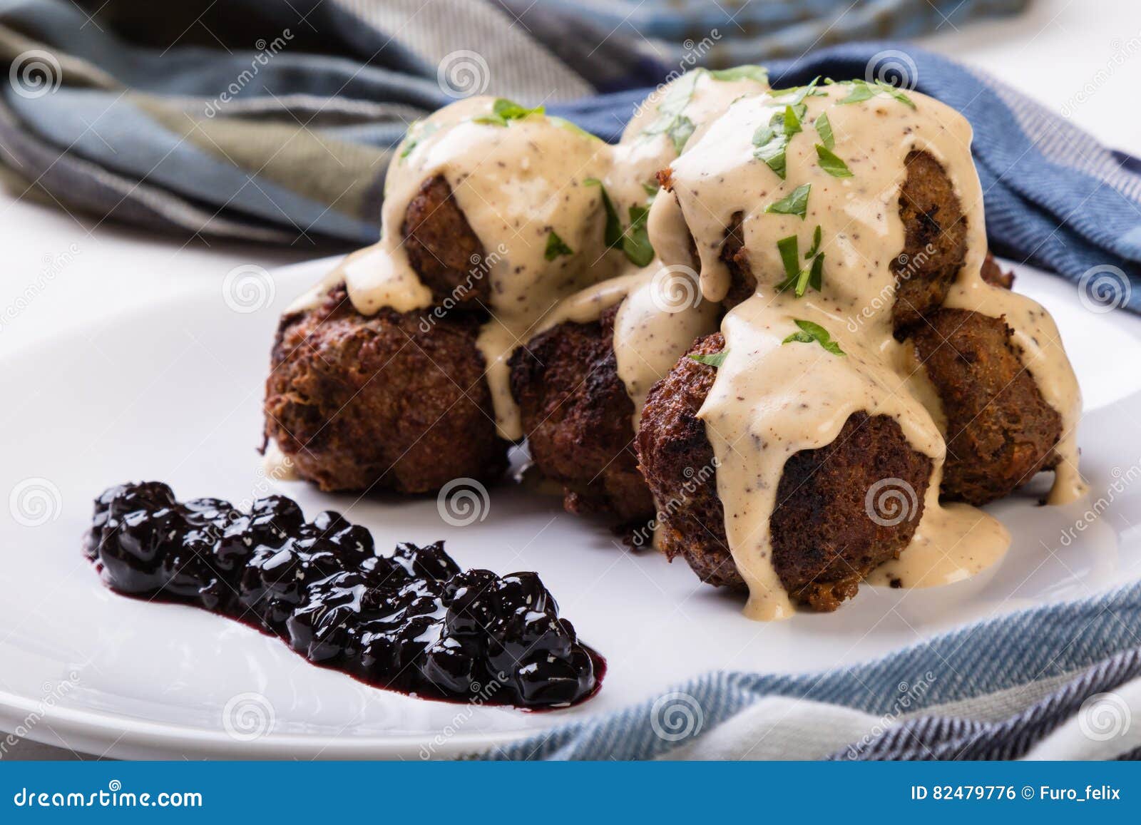 Swedish Meatballs with Blueberry Jam Stock Photo - Image of meatball ...