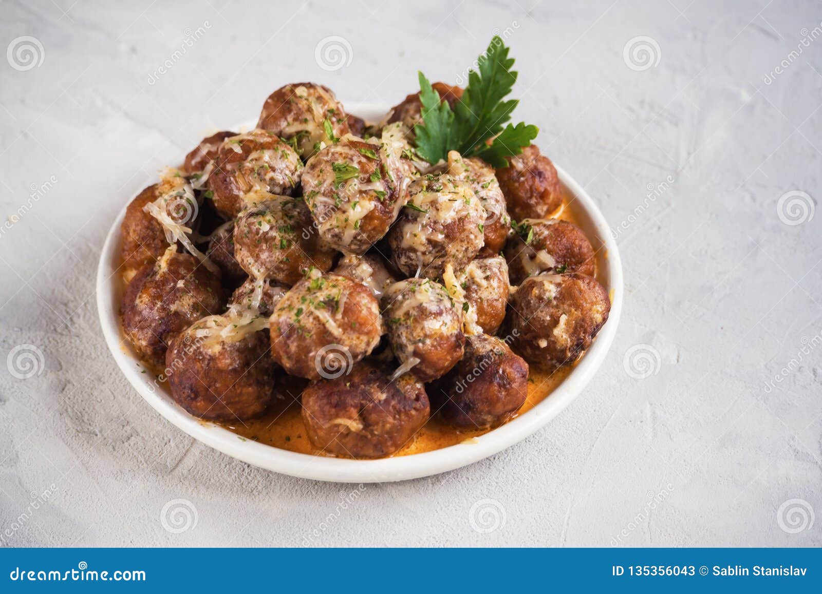 Swedish Meatballs on a Plate in the Gray Table. Stock Image - Image of ...