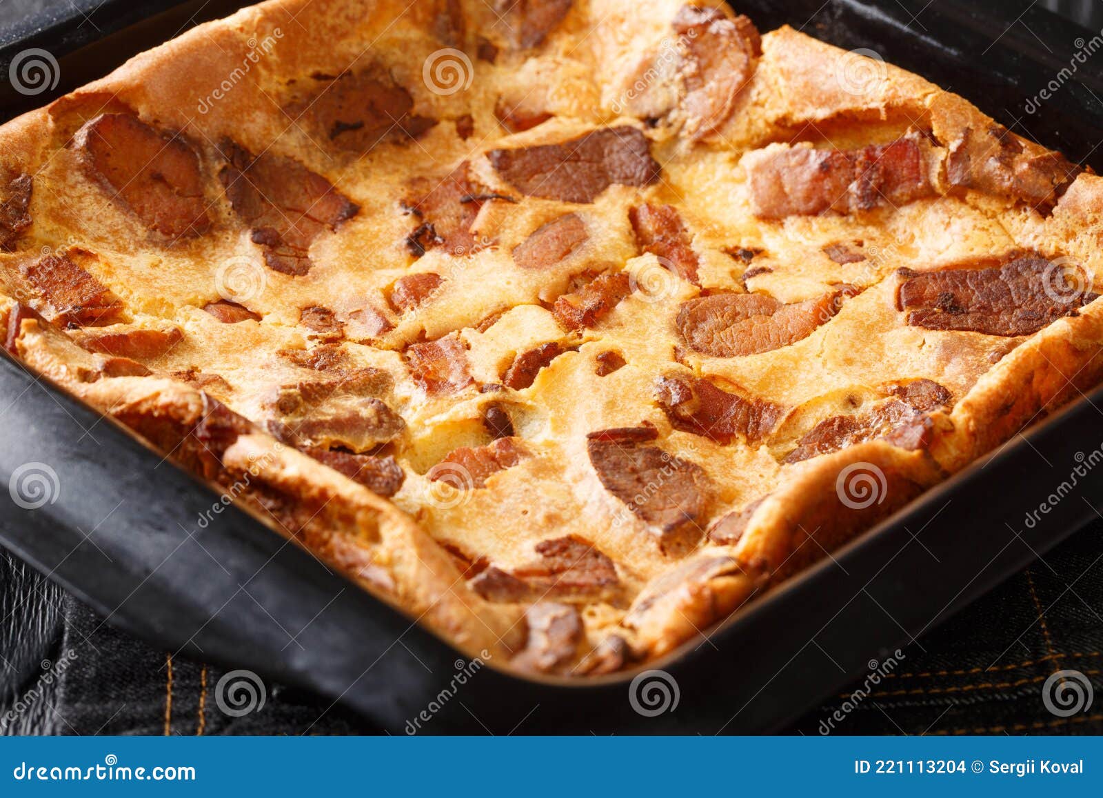 Swedish Pancake Flaskpannkaka with Meat Close-up in a Baking Dish ...