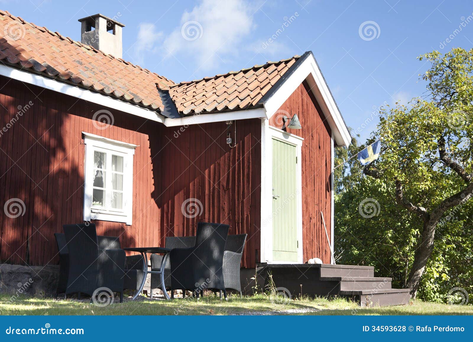 Swedish red house stock photo. Image of flag, architecture - 34593628