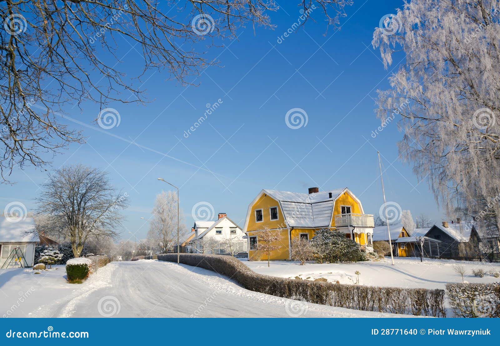 Swedish village in winter stock photo. Image of frost - 28771640