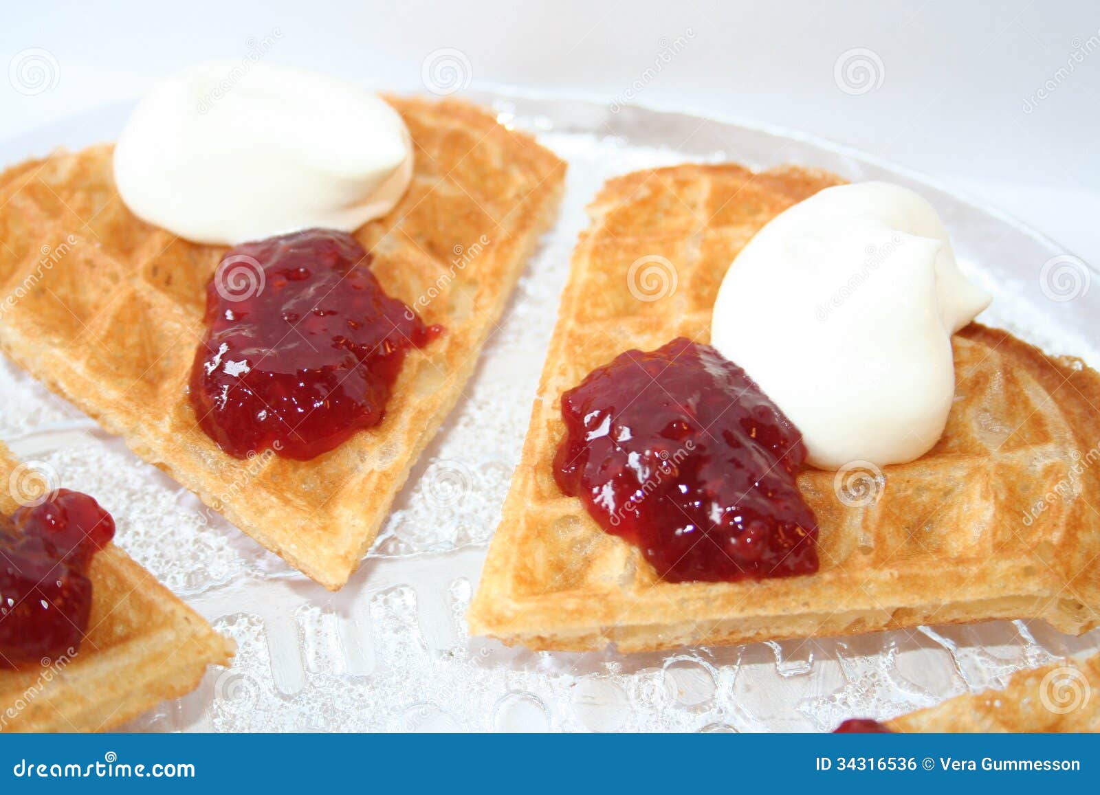 Swedish Waffle with Jam and Cream Stock Photo - Image of dish, dessert ...