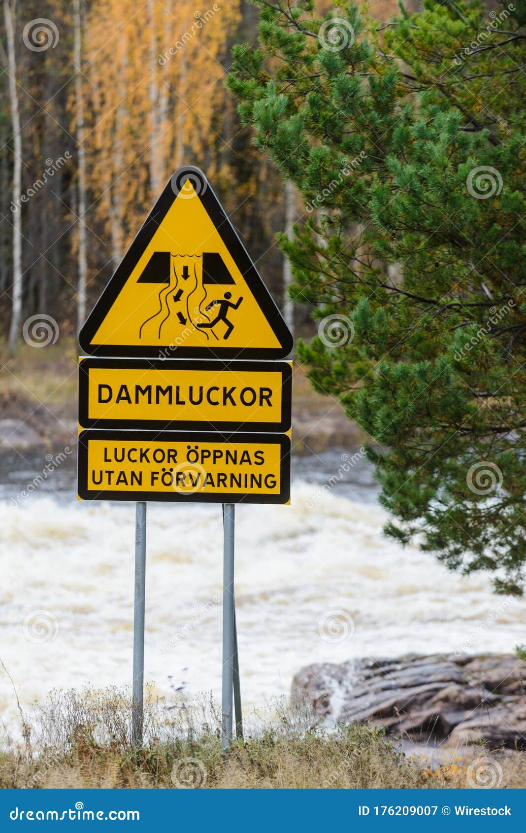 Swedish Warning Sign for Flooding Stock Image - Image of blurred ...