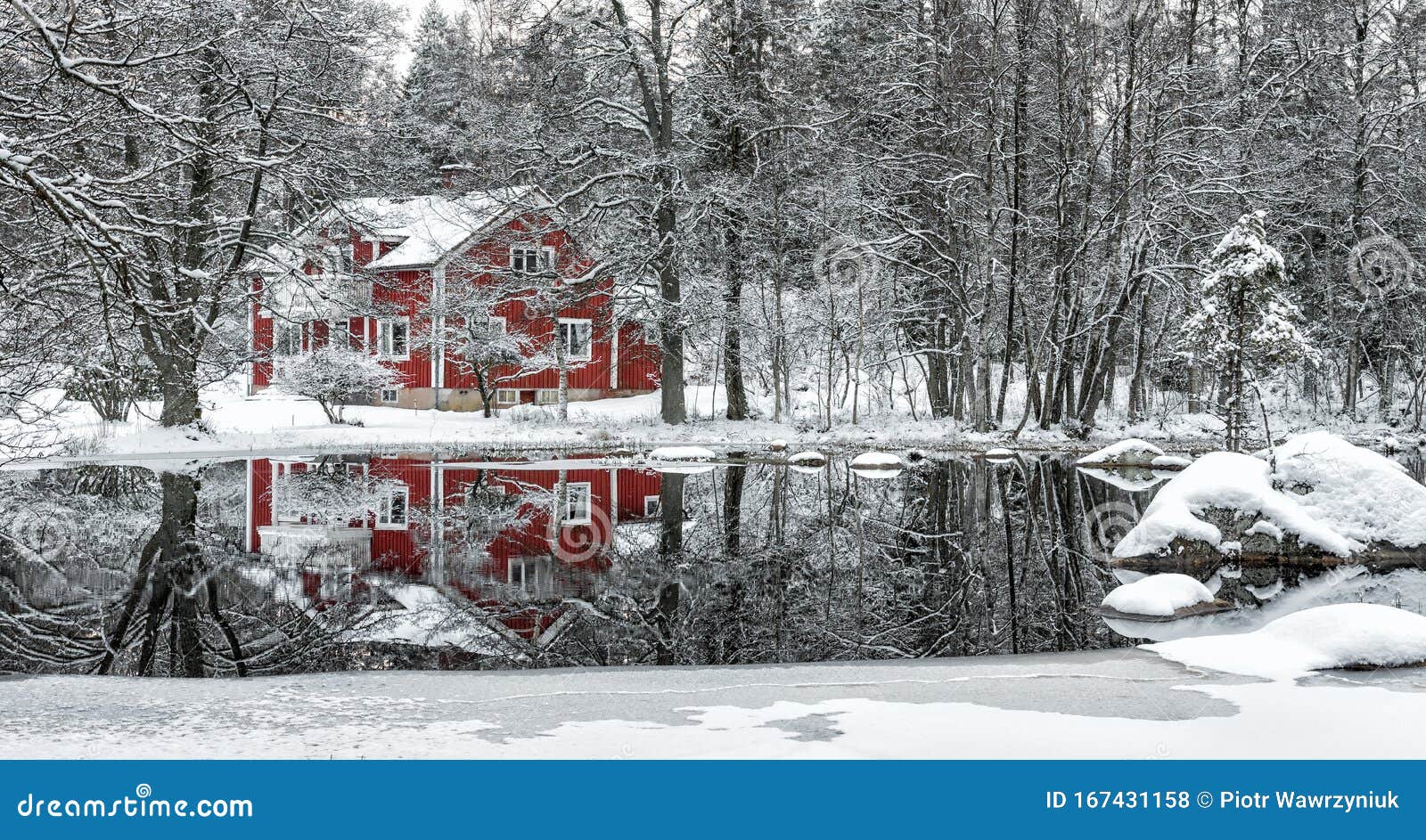 Swedish Winter House by the Lake Stock Photo - Image of cold, rural ...