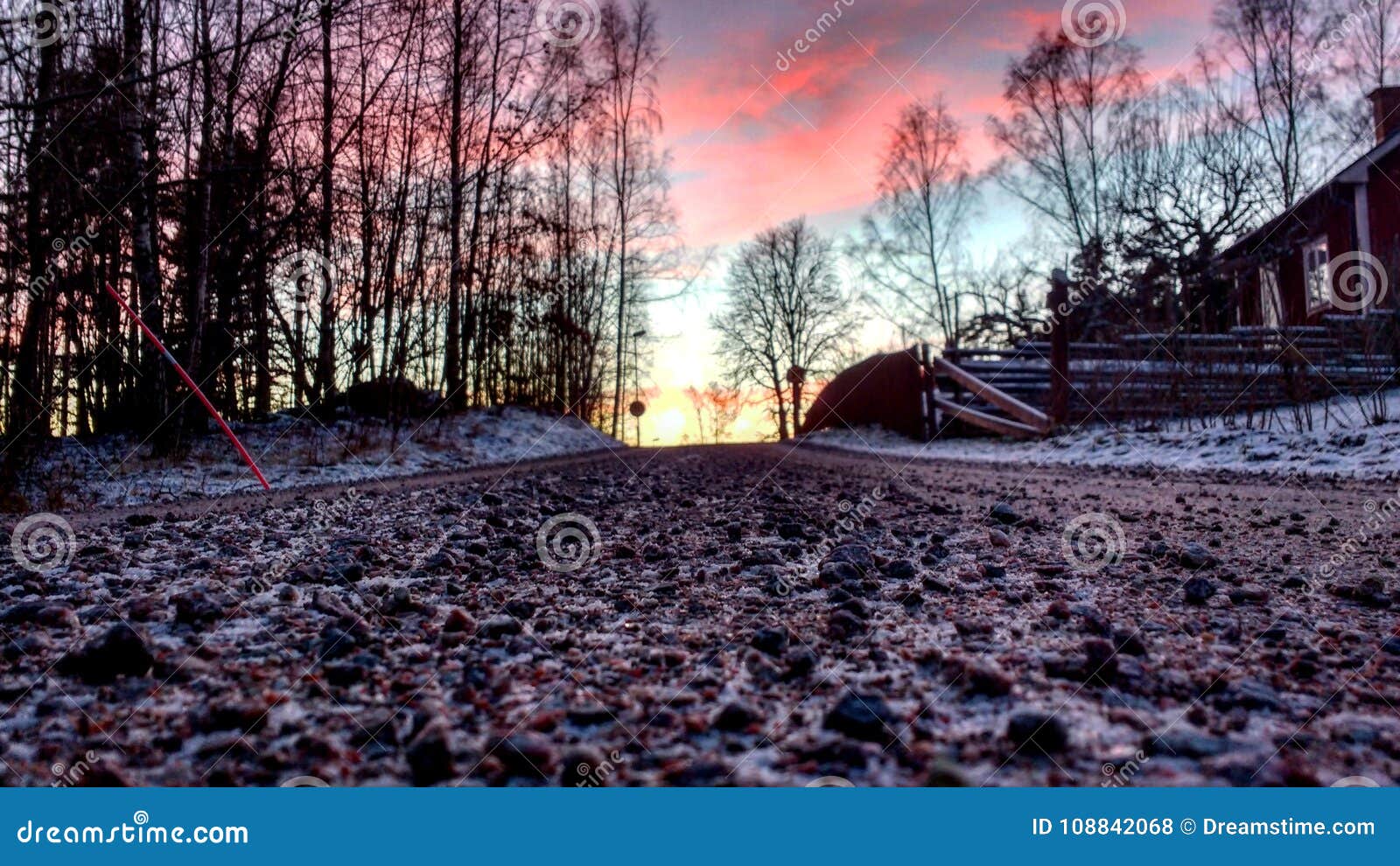 Swedish Winter Sunset stock photo. Image of road, country - 108842068