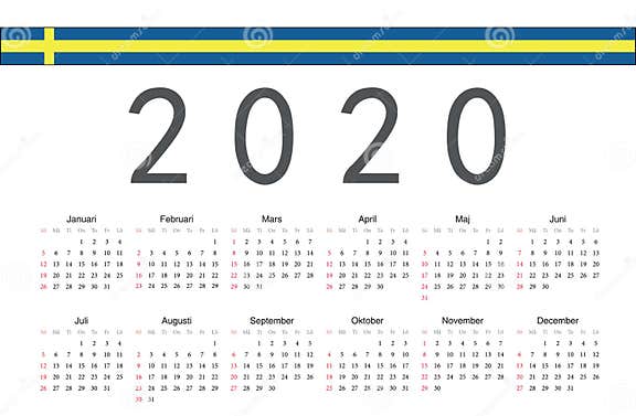 Swedish 2020 Year Vector Calendar Stock Illustration - Illustration of ...