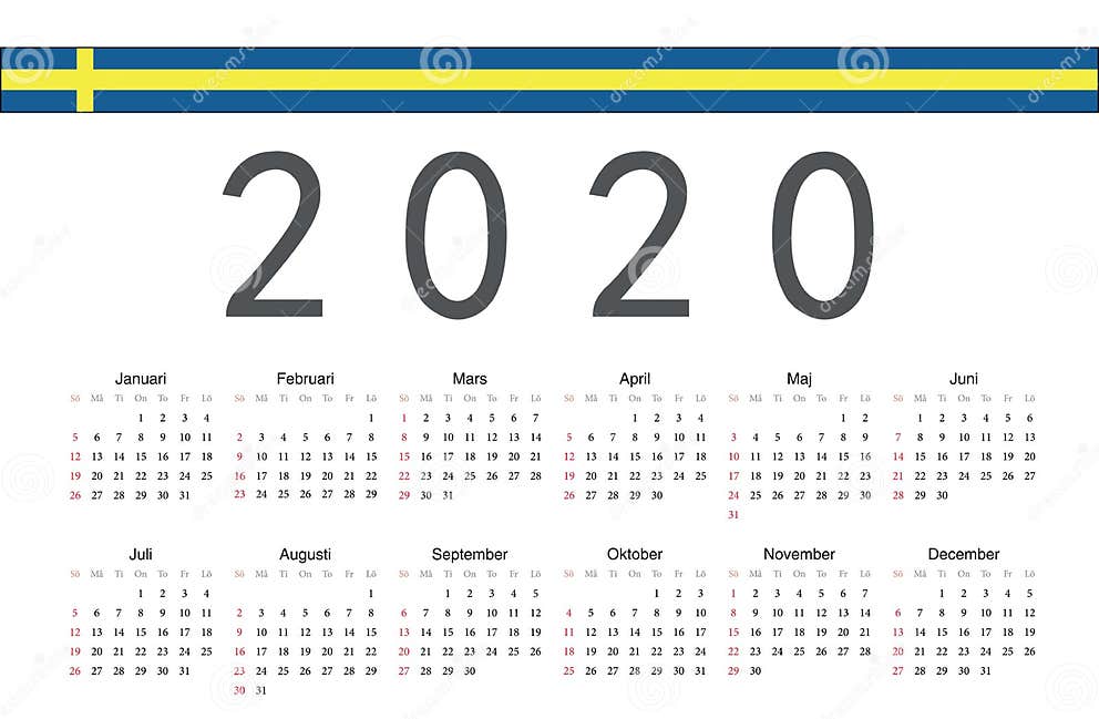 Swedish 2020 Year Vector Calendar Stock Illustration - Illustration of ...