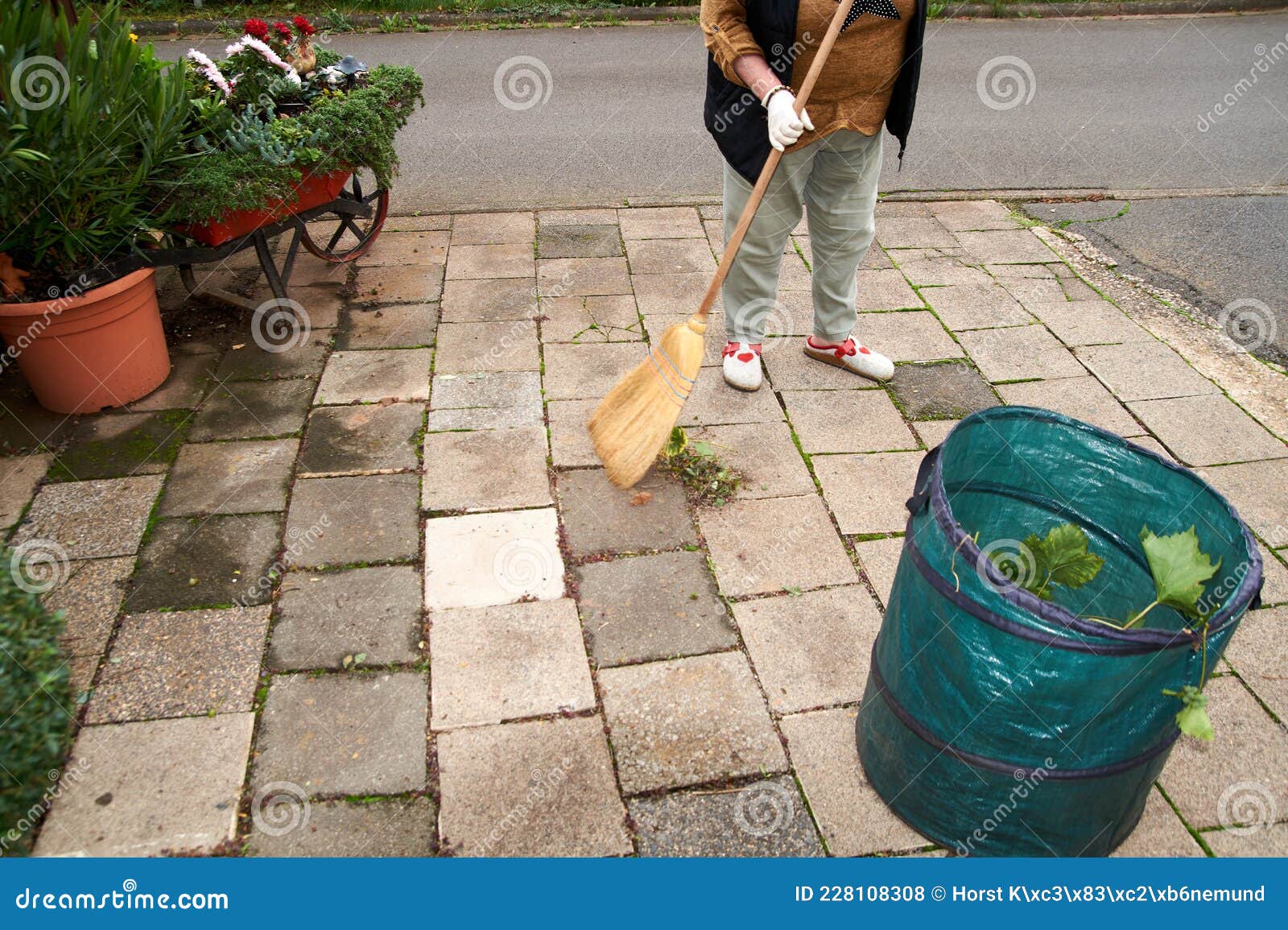 Sweep the Leaves, Sweep People, Clean the Garden Labor Stock Photo ...