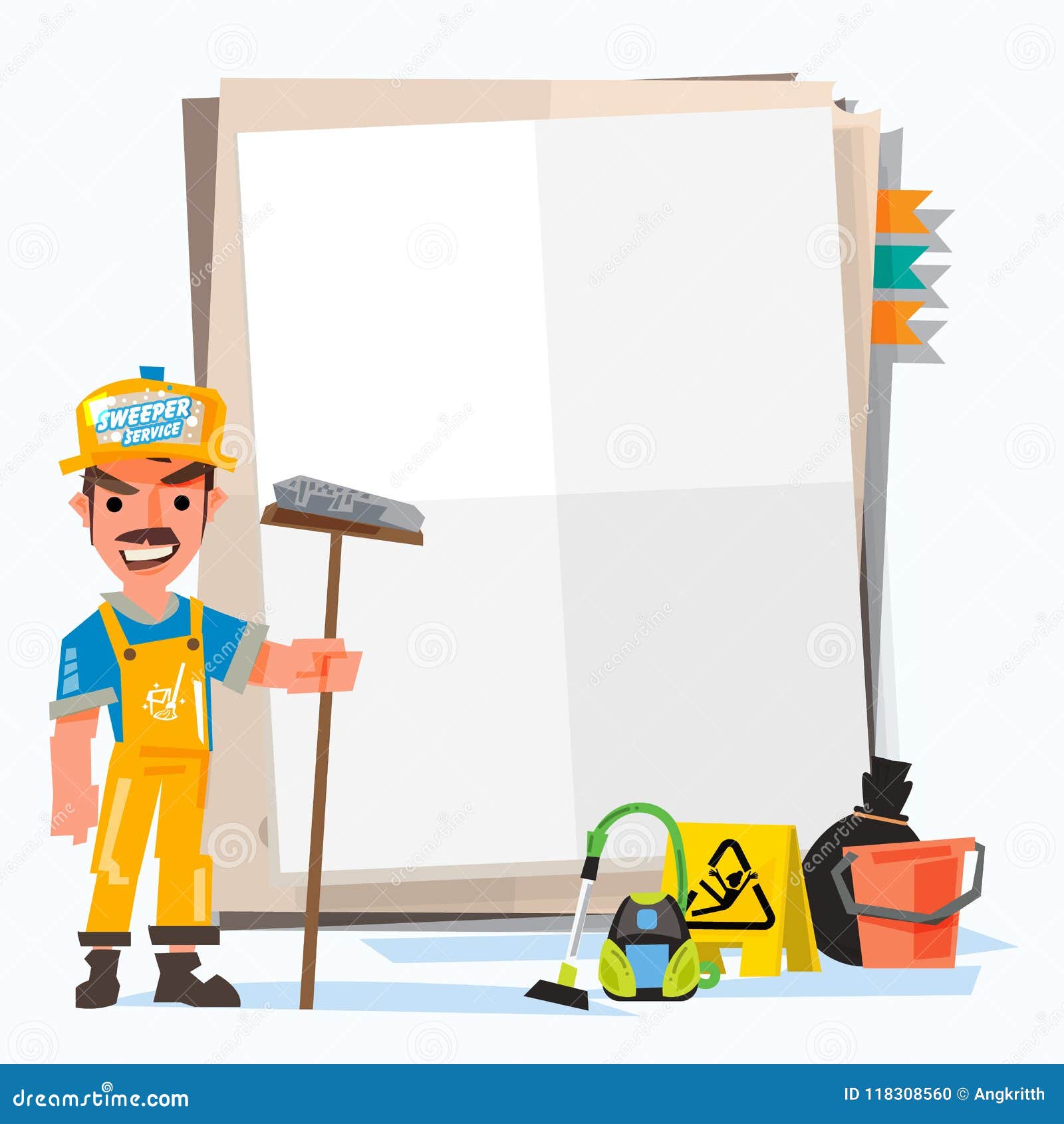 Sweeper or Cleaner Man with Note Paper for Presentation. How To Stock ...