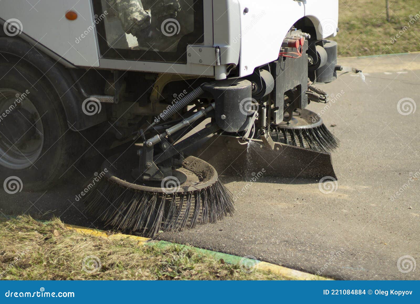 The Sweeper is Sweeping the Asphalt. Cleaning the Path with a Cleaning ...