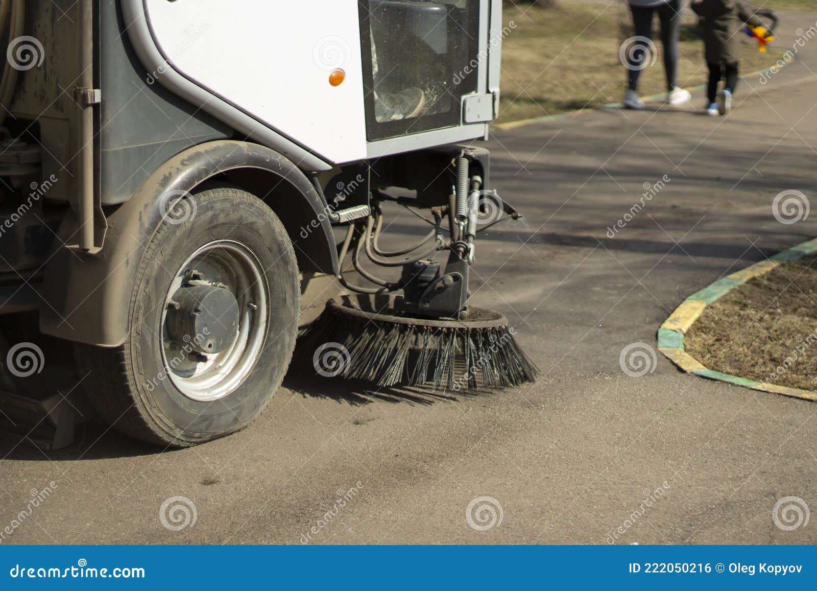 The Sweeper is Sweeping the Asphalt. Cleaning the Path with a Cleaning ...