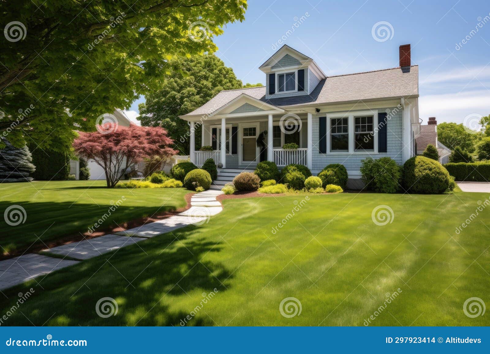 Sweeping Front Lawn and a Newly Added Entrance on a Cape Cod Stock ...