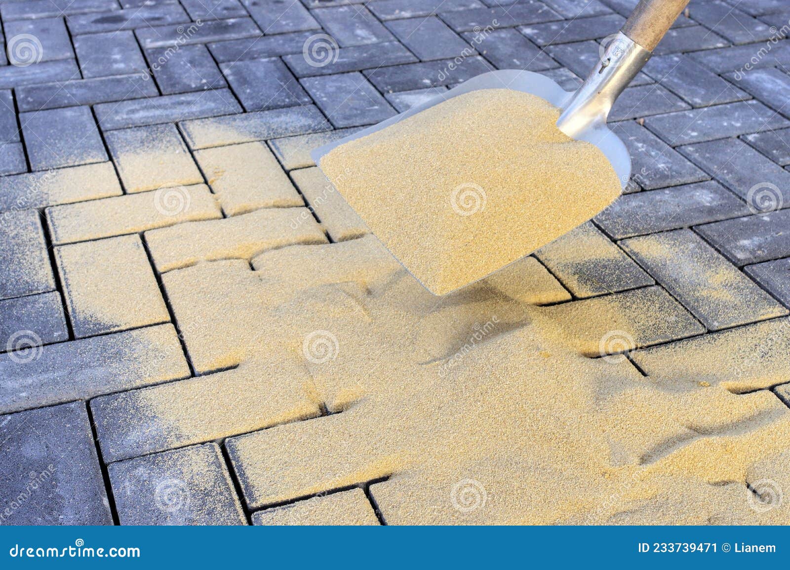Sweeping in Joint Sand on Construction Site Stock Image - Image of ...