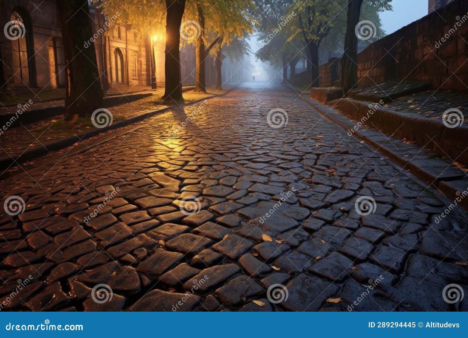 Sweeping Patterns on Dewy Cobblestone Path Stock Image - Image of ...