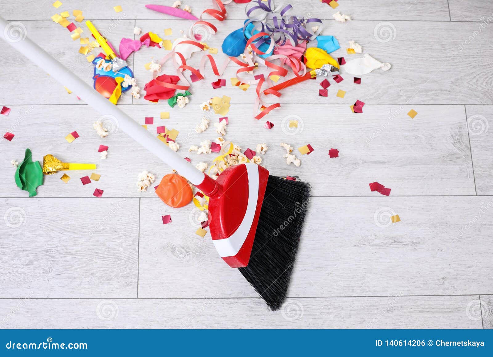 Sweeping Trash after Party with Bristle Broom Stock Photo - Image of ...