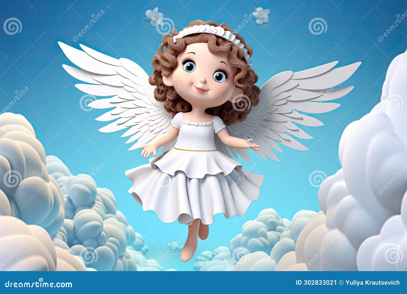 Sweet Angel with Wings Flying in the Sky Stock Illustration ...