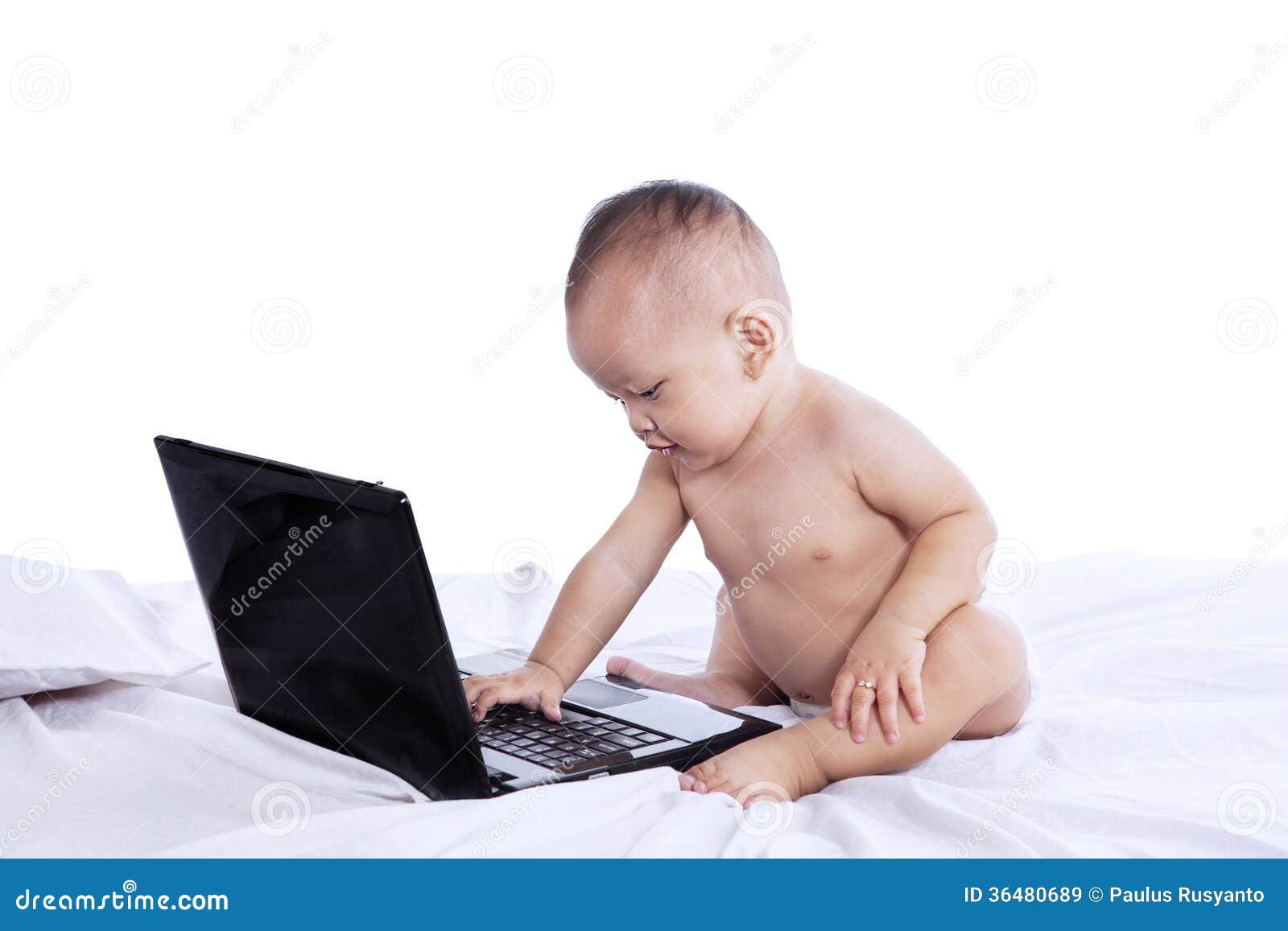 Sweet baby playing laptop stock image. Image of attractive - 36480689