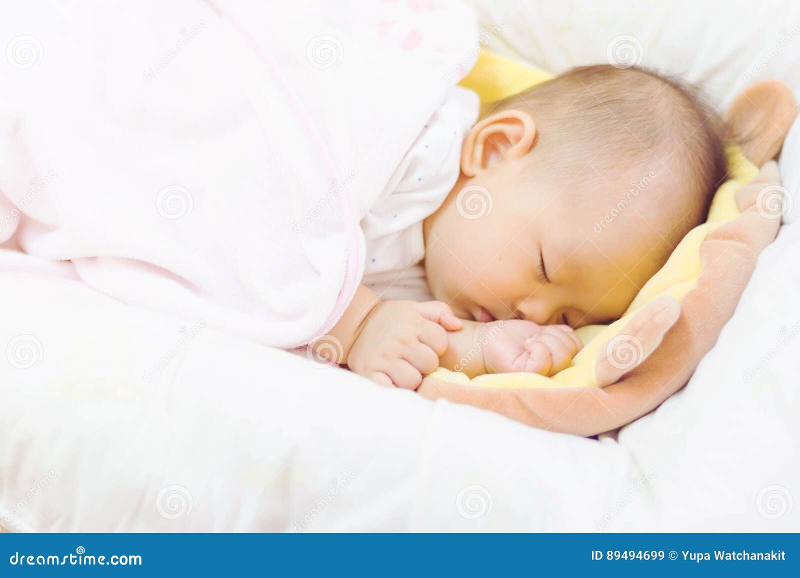 Sweet Baby Sleeping on Bed at Home Stock Image - Image of face, diaper ...