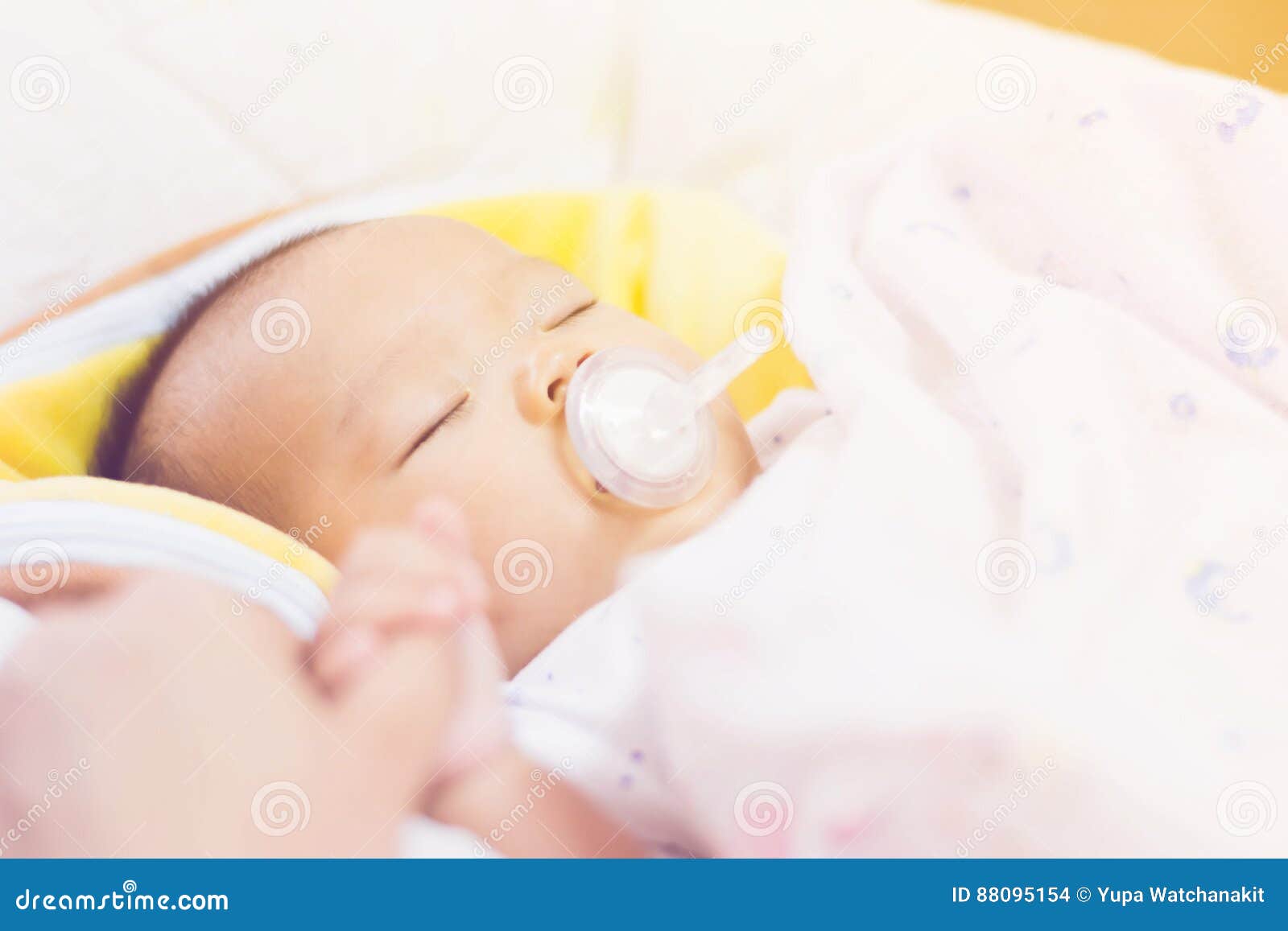 Sweet Baby Sleeping on Bed at Home Stock Photo - Image of childhood ...
