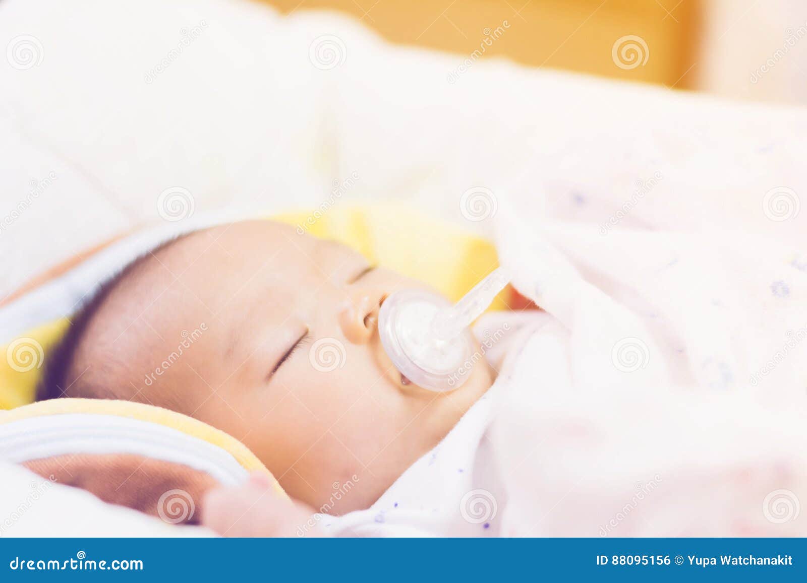 Sweet Baby Sleeping on Bed at Home Stock Photo - Image of teddy, care ...