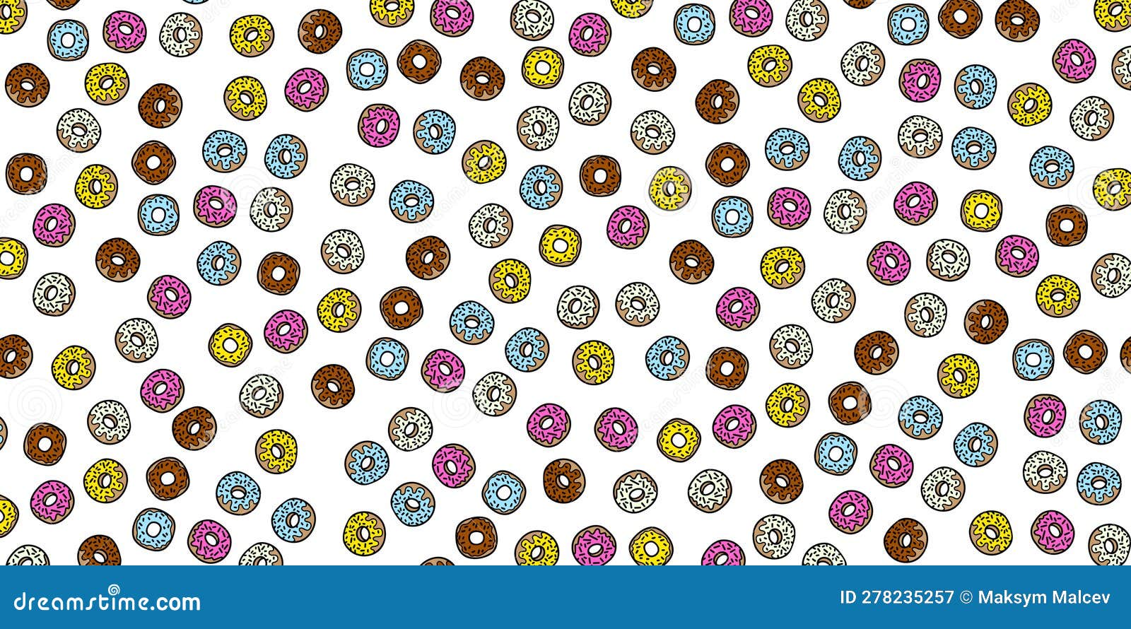 Sweet Background with Donuts Illustration. Pattern of Cartoon Donuts ...