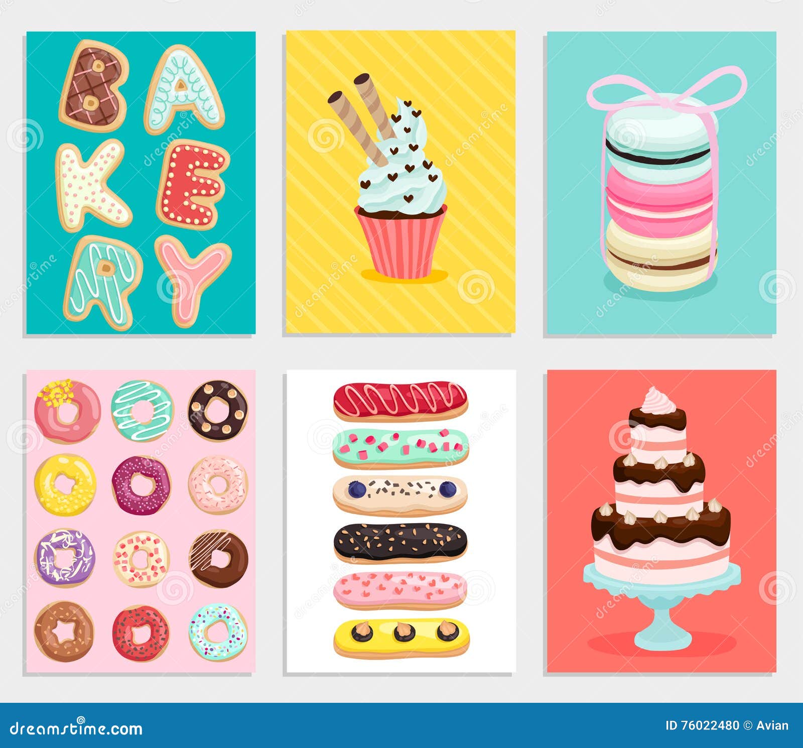 Sweet bakery card set. stock vector. Illustration of chocolate - 76022480
