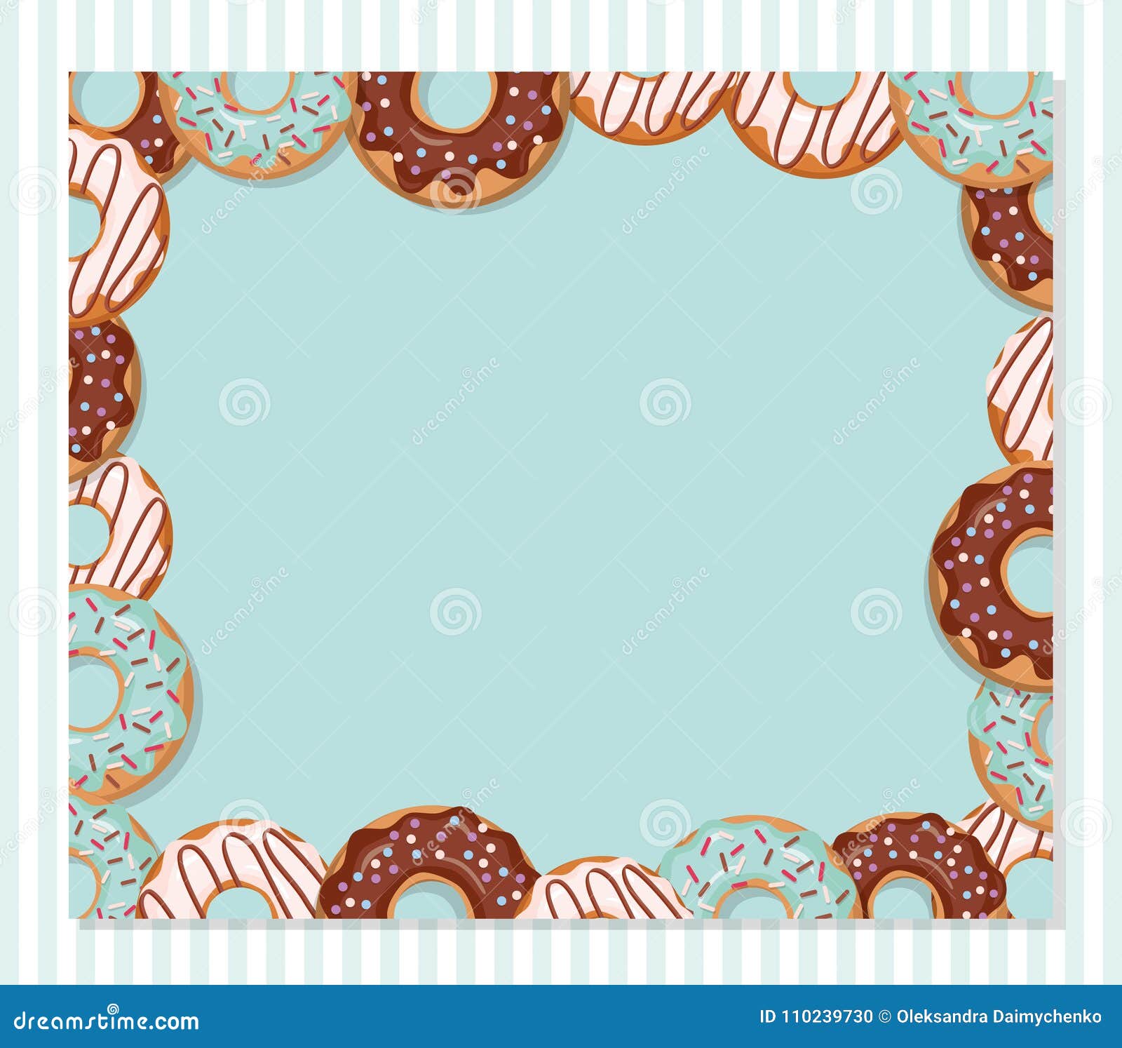 Sweet Bakery Design Template. Cartoon Donut Frame on Pastel Blue Stock ...