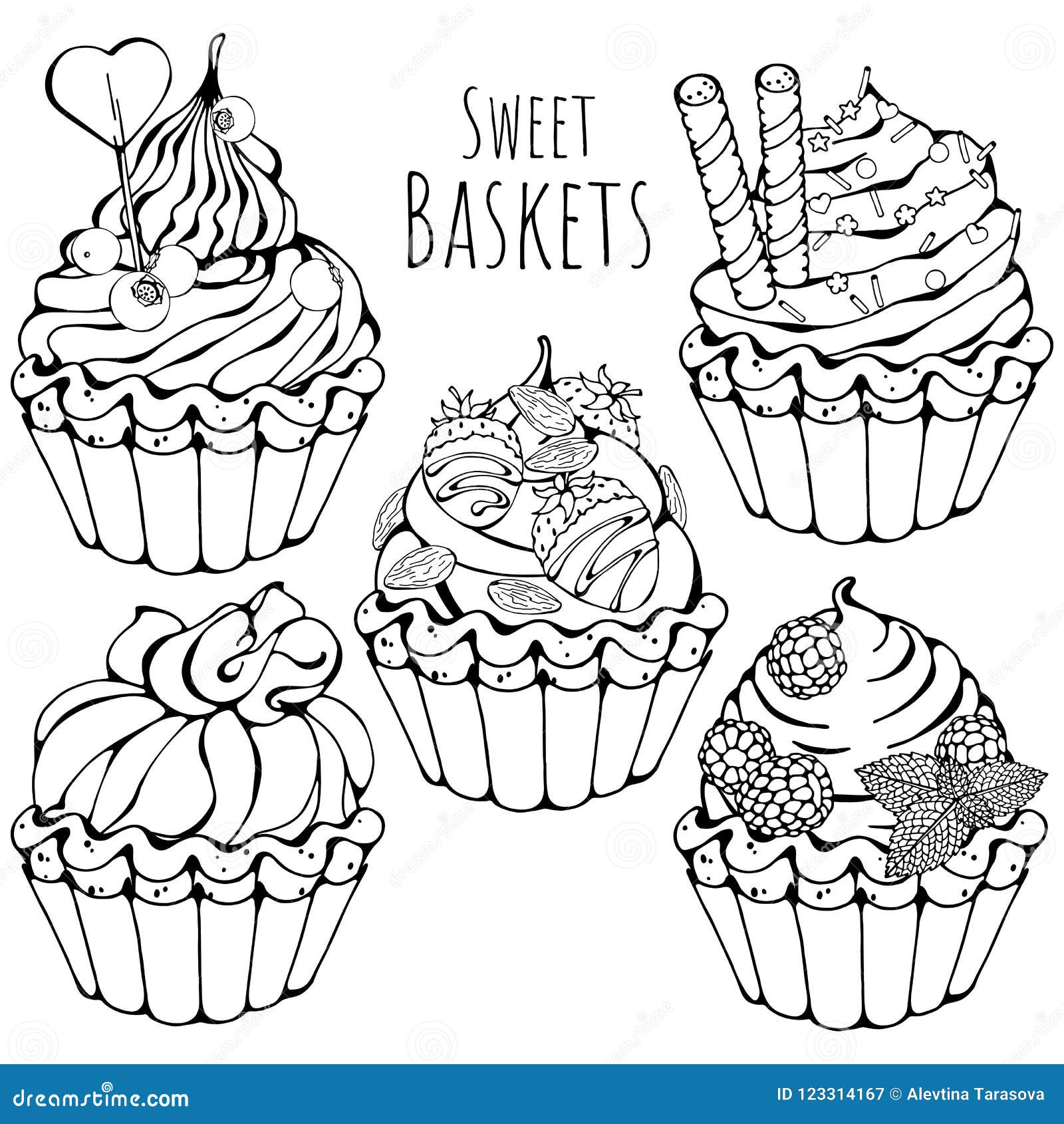 Sweet baskets sketch stock vector. Illustration of cupcake - 123314167