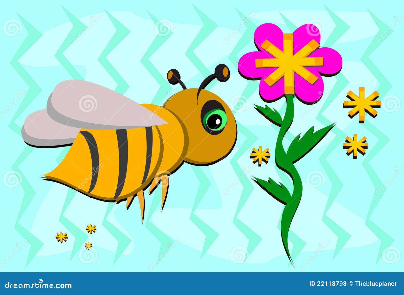 Sweet Bee Flying with Flowers Stock Vector - Illustration of leaf ...