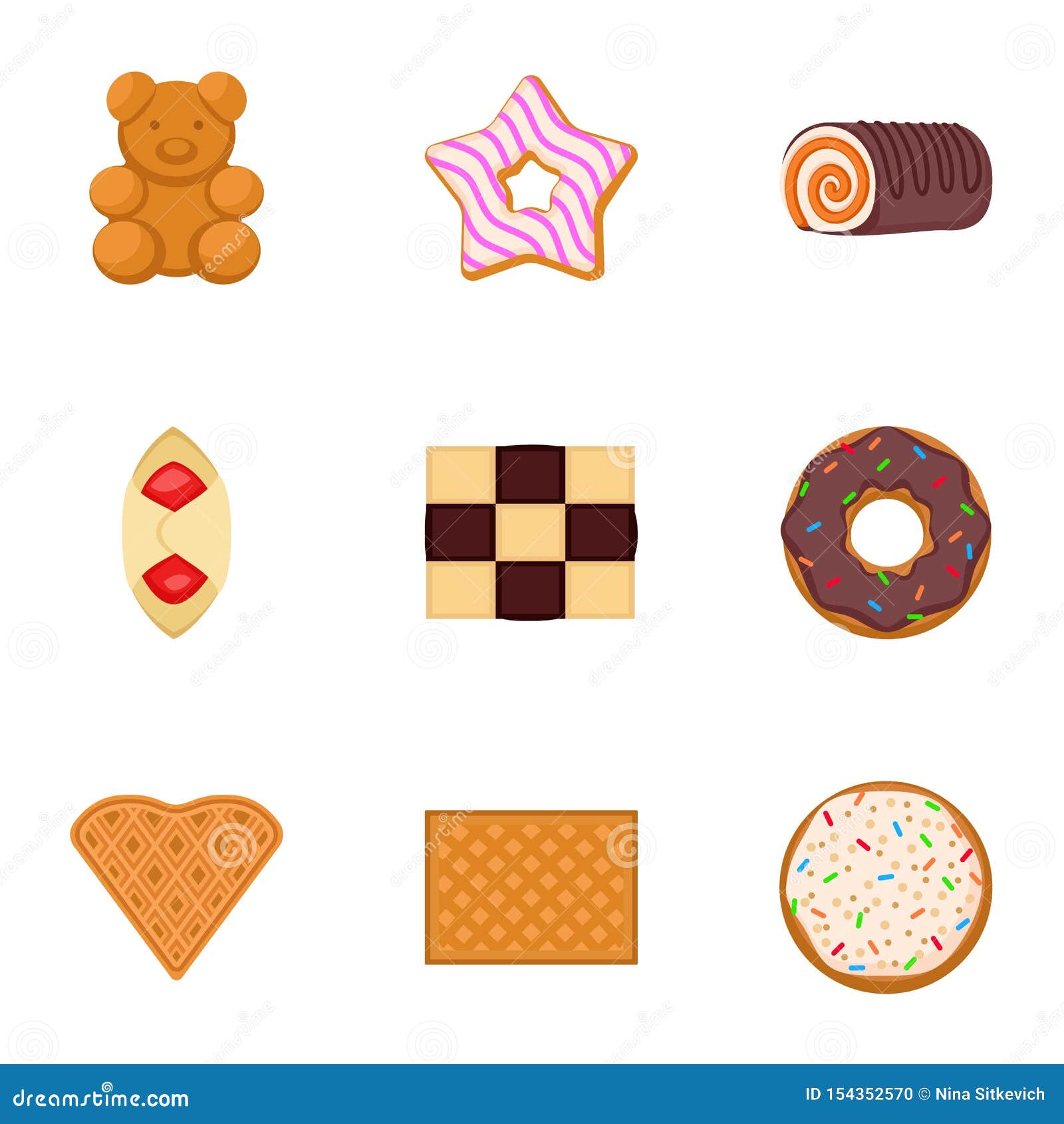 Sweet Biscuit Icon Set, Flat Style Stock Vector - Illustration of ...