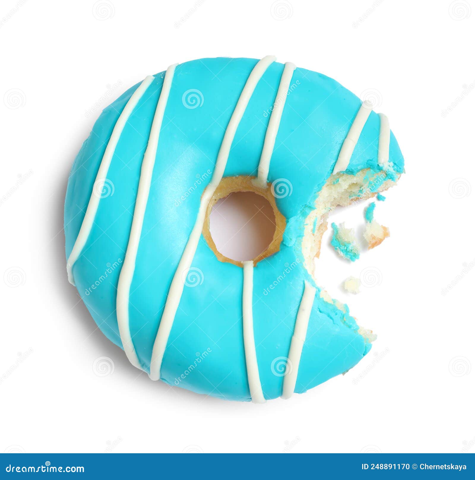 Sweet Bitten Glazed Donut Isolated on White, Top View Stock Photo ...