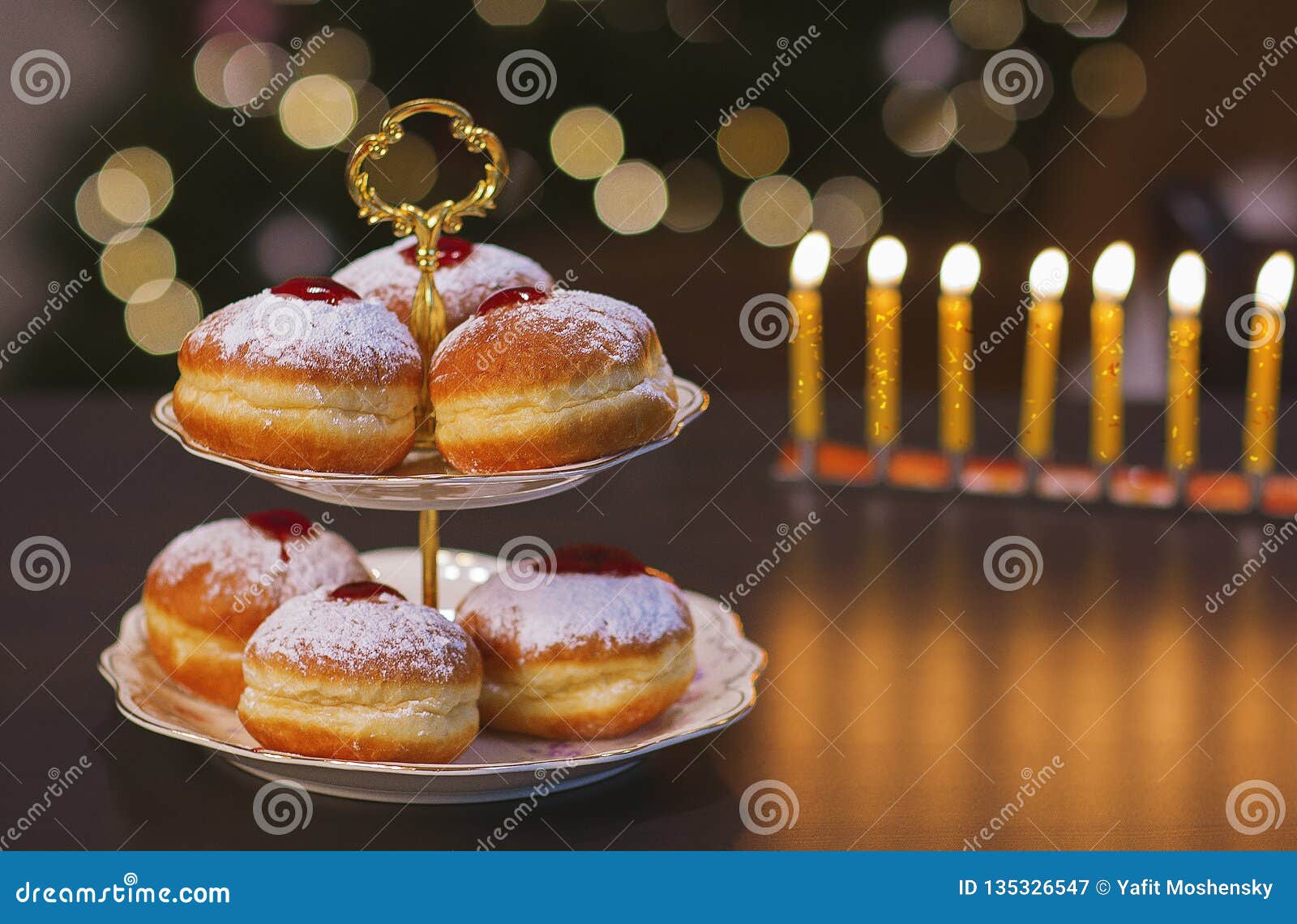 Sweet Break with Hanukkah Doughnuts. Stock Image - Image of food, dish ...