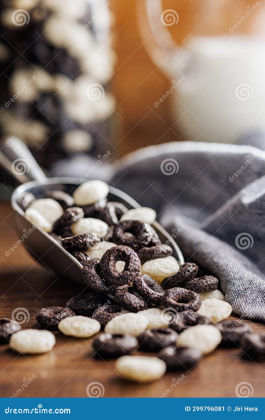 Sweet Breakfast Cereals in Scoop on Kitchen Table Stock Image - Image ...