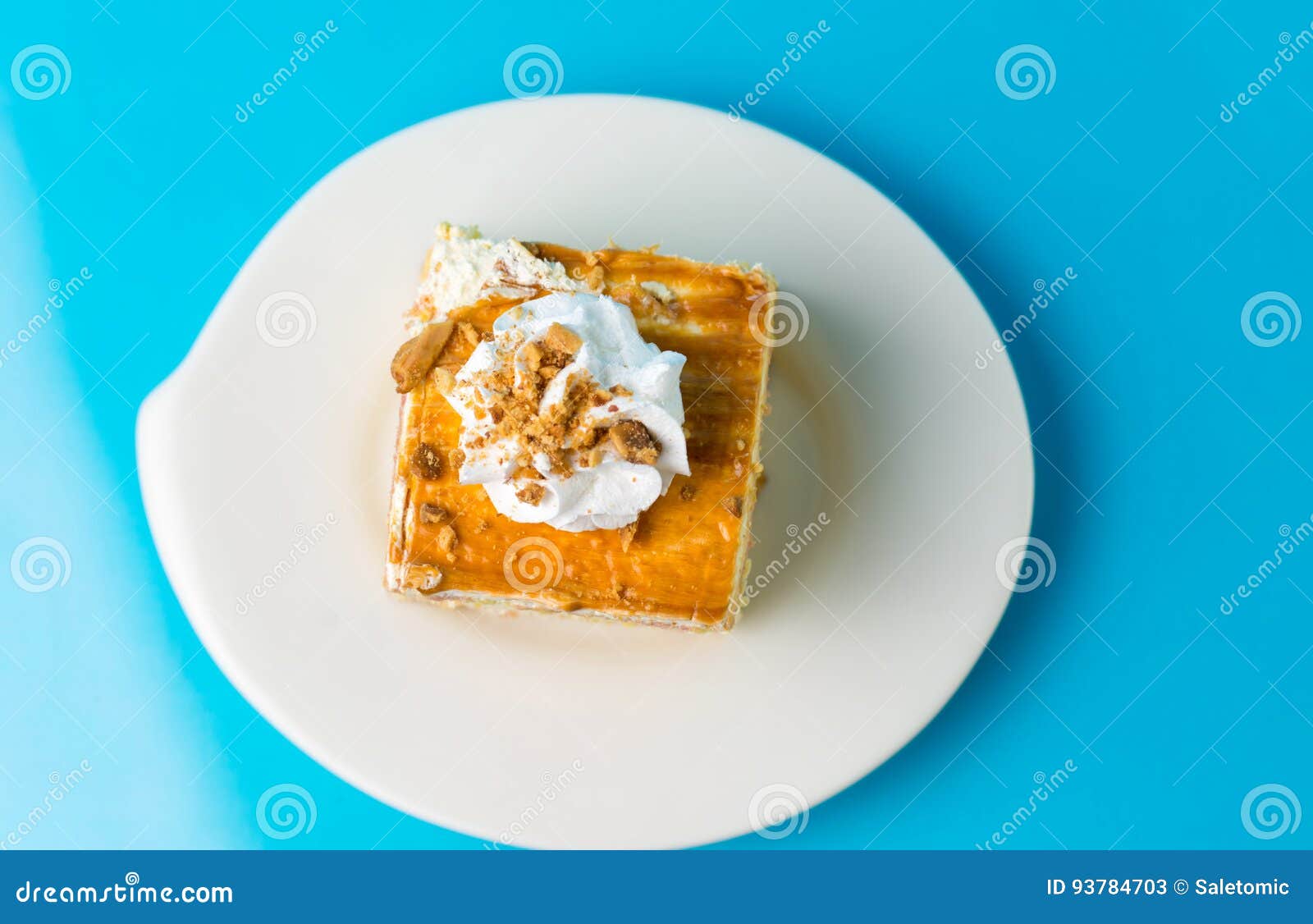 Sweet cake slice top view stock image. Image of plate - 93784703