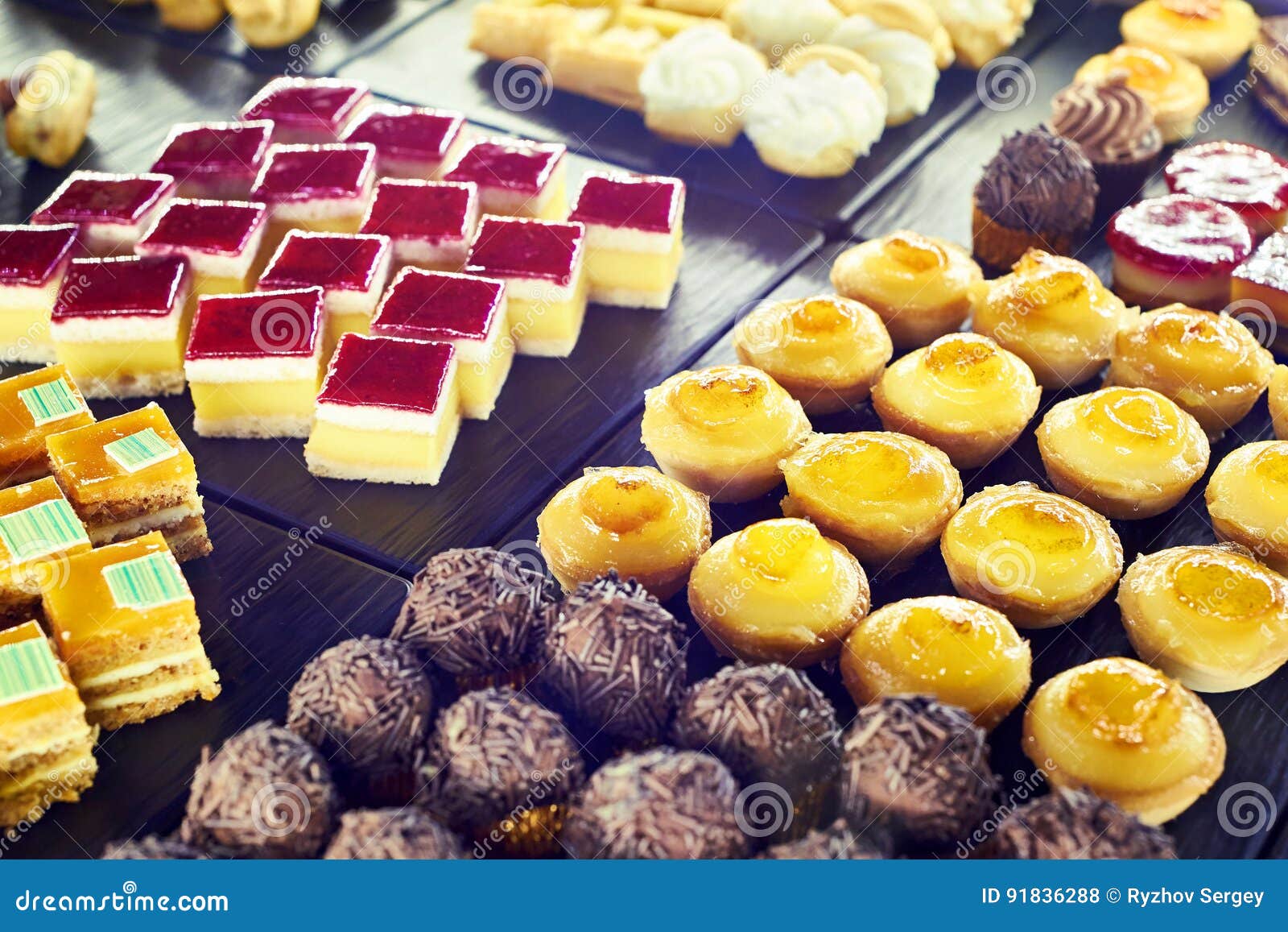 Sweet Cakes in Cafe Showcase Stock Photo - Image of cake, mousse: 91836288