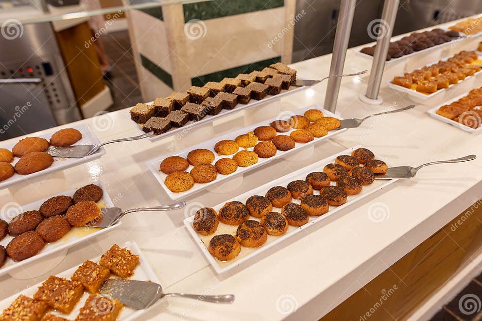 Sweet Cakes on Display in a Restaurant Stock Photo - Image of bakery ...