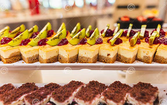 Sweet Cakes on Display in a Restaurant Stock Photo - Image of delicious ...