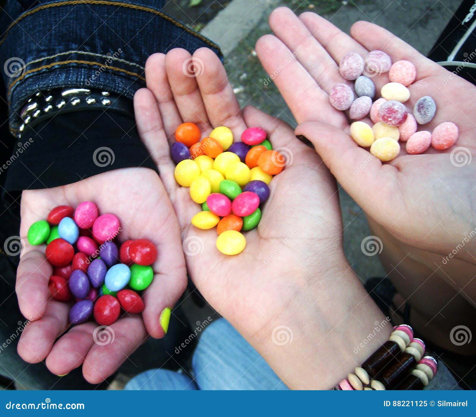 Sweet Candies in the Hands Bright Photo Stock Image - Image of girl ...