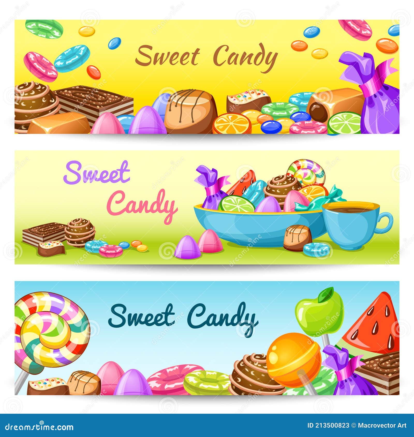 Sweet Candy Banner Set stock vector. Illustration of colorful - 213500823