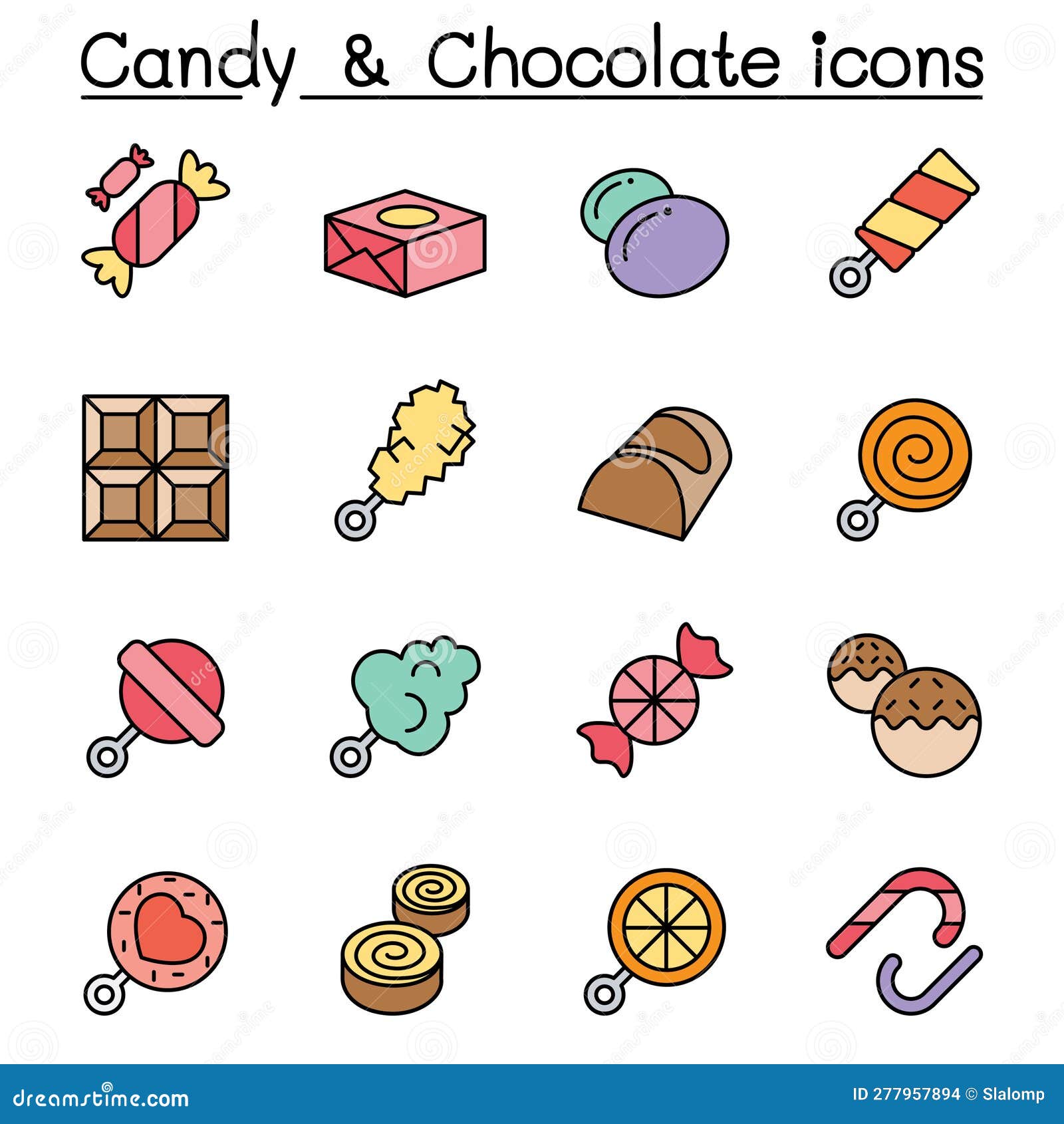 Sweet and Candy Color Line Icon Set Vector Illustration Graphic Design ...