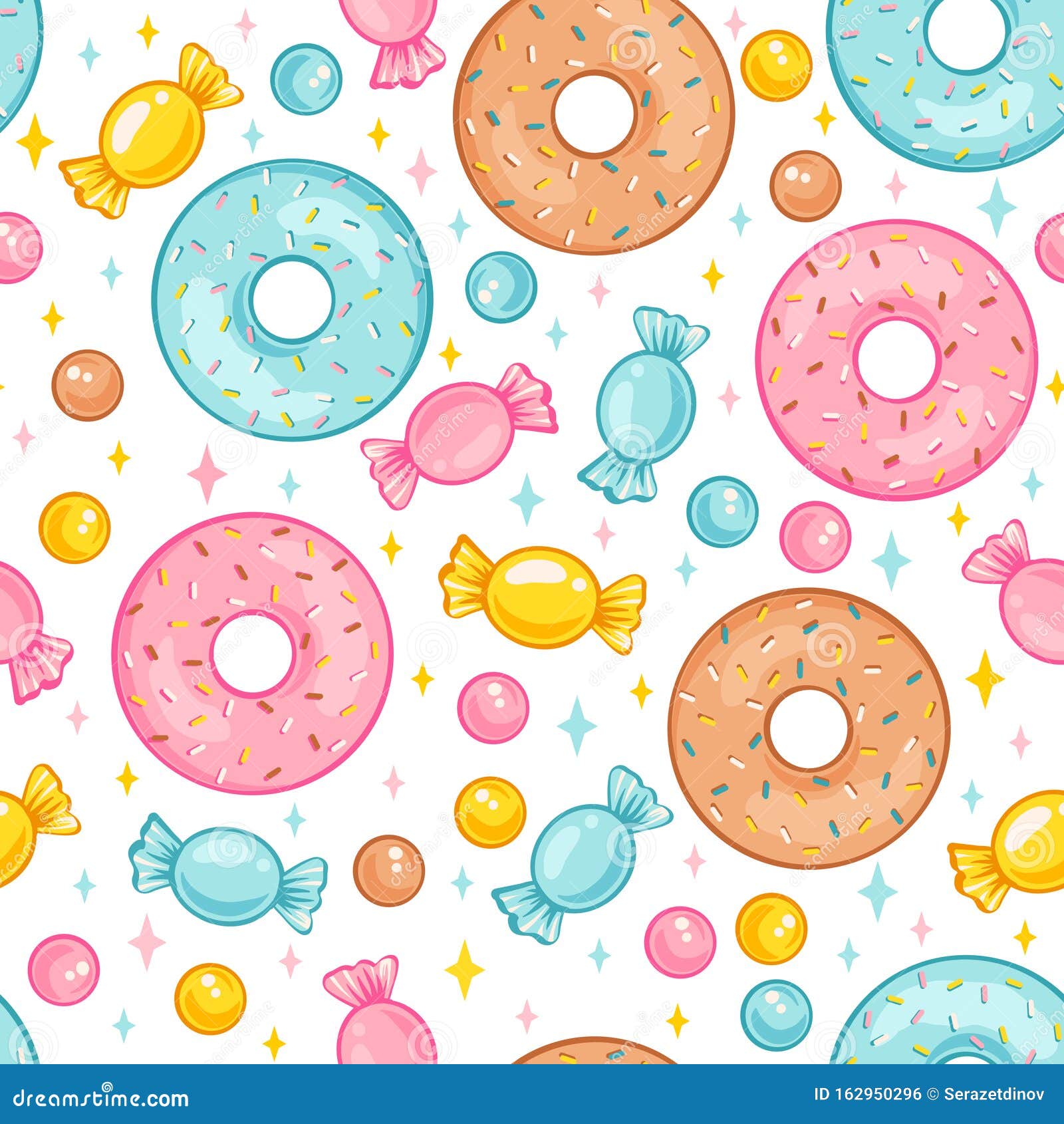 Sweet Candy and Donut Seamless Pattern Stock Vector - Illustration of ...